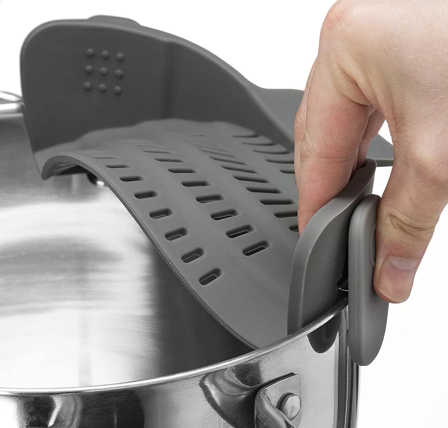 Clip on Strainer for Pots Pan Pasta Strainer, Silicone Food Strainer Hands-Free Pan Strainer, Clip-on Kitchen Food Strainer for Spaghetti, Pasta, Ground Beef Fits All Bowls and Pots, Black