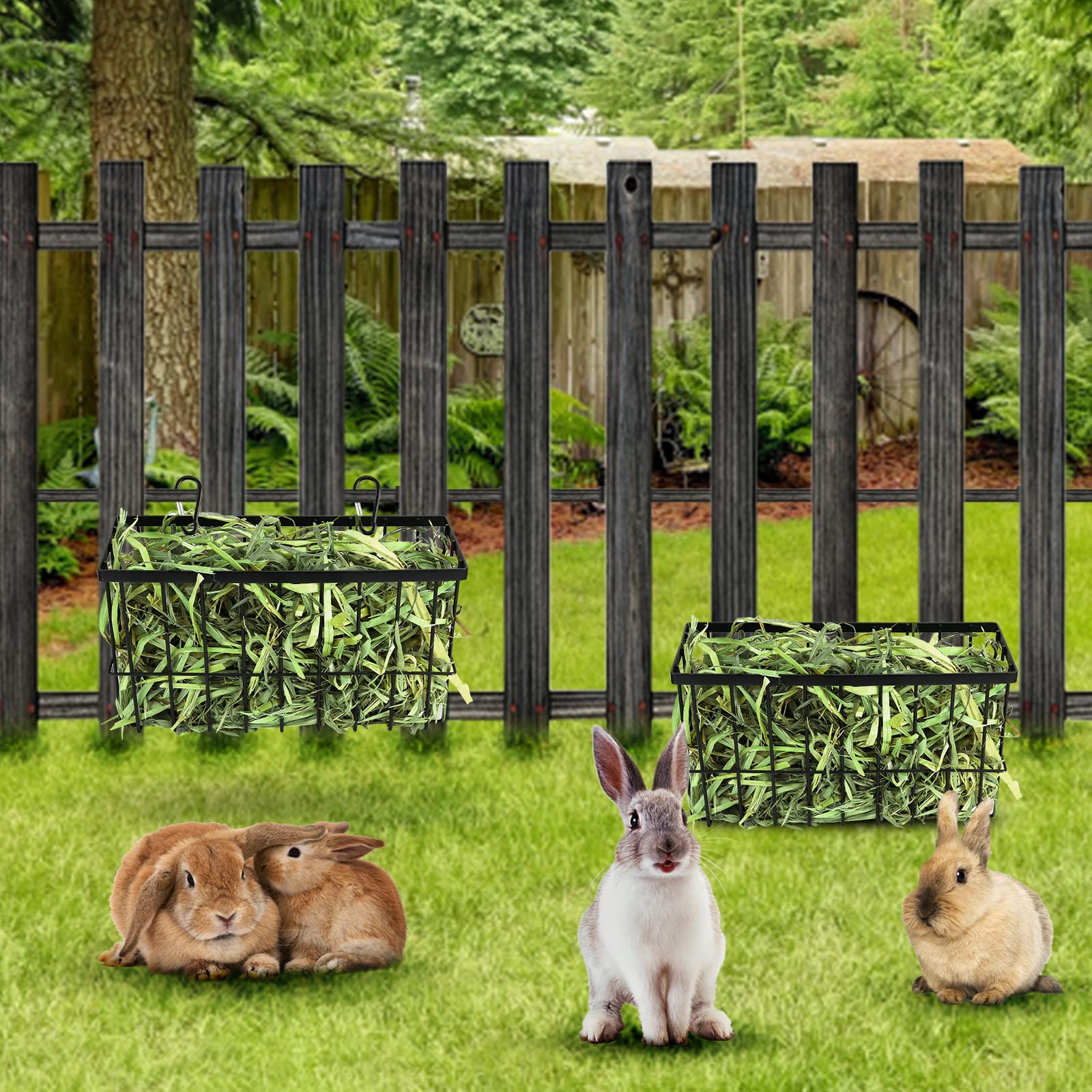 2PCS Rabbit Hay Feeder Guinea Pig Hay Feeder with Heavy Duty Metal Frame hay Rack Pet Grass Feeder Small Animal Basket with Hook Metal Feeding Rack for Rabbits Guinea Pigs Chinchillas Timothy