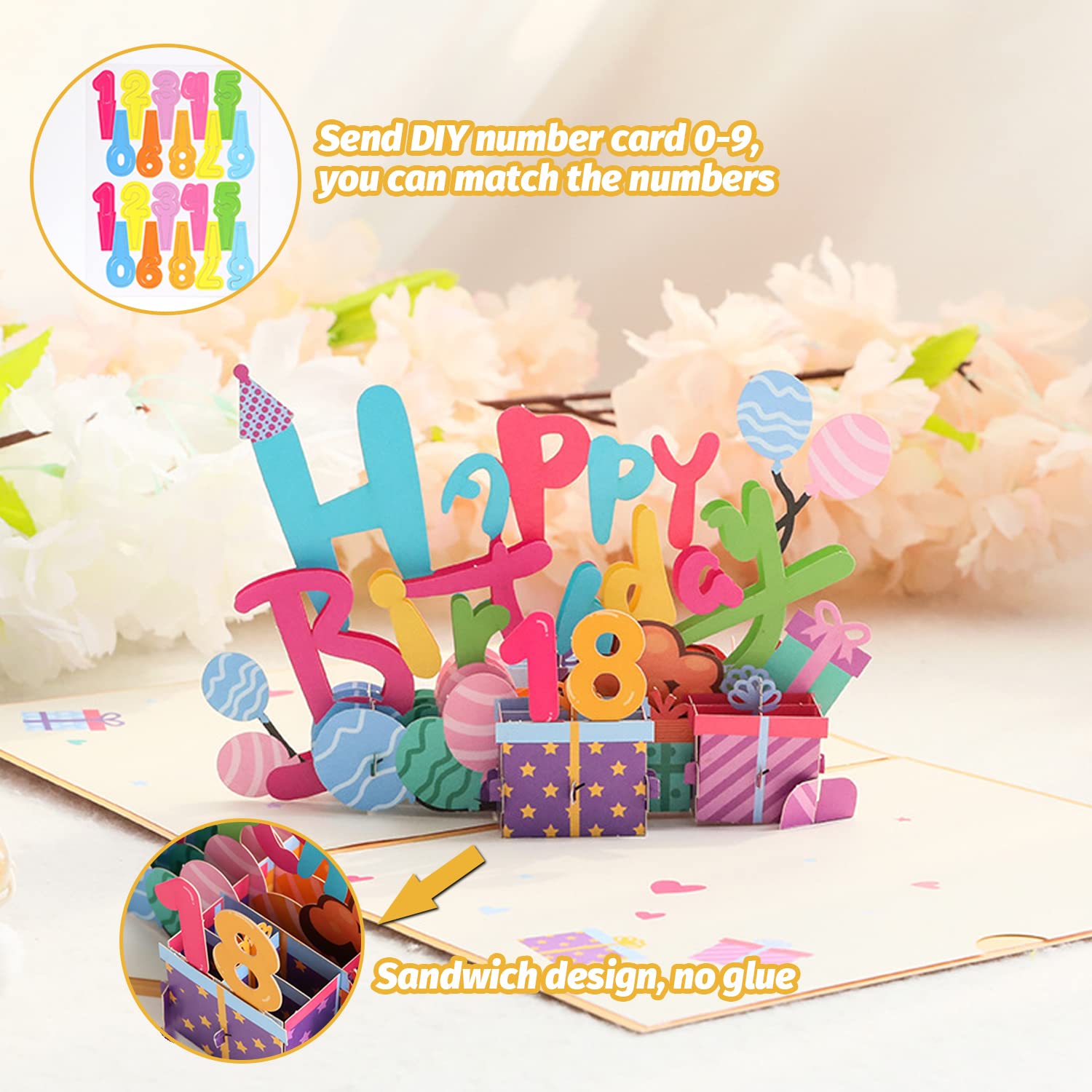 Oalushf Pop Up Cards, 3D Alphabet Happy Birthday Card with Envelopes and Note Tag, Greeting Cards Birthday Gifts for Women and Men (5 * 7)