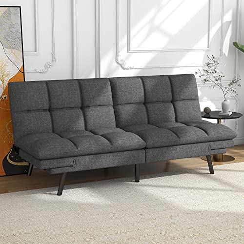 LIFERECORD Futon Bed Modern Convertible Sofa Memory Foam Daybed with Adjustable Armrests for Living Room Apartment Dorm, Graphite Grey