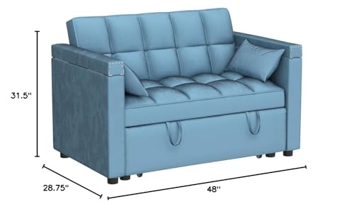 ORRD Convertible Sofa Bed, 3-in-1 Multi-Functional Velvet Sleeper Couch Pull-Out Bed, 48'' Bed Chaise Lounge with Adjustable Backrest and Pillows, Hidden Side Table for Living Room, Small Space
