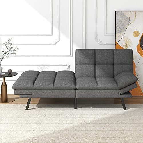 LIFERECORD Futon Bed Modern Convertible Sofa Memory Foam Daybed with Adjustable Armrests for Living Room Apartment Dorm, Graphite Grey