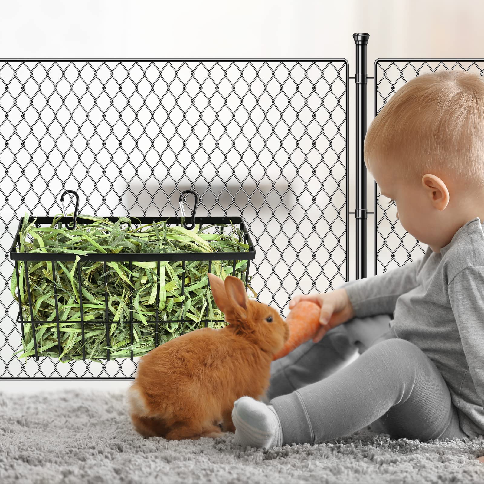 2PCS Rabbit Hay Feeder Guinea Pig Hay Feeder with Heavy Duty Metal Frame hay Rack Pet Grass Feeder Small Animal Basket with Hook Metal Feeding Rack for Rabbits Guinea Pigs Chinchillas Timothy