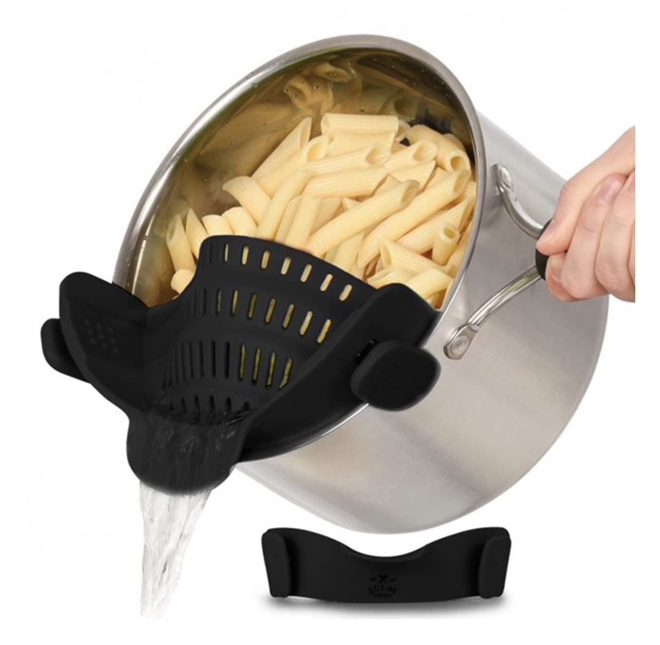 Clip on Strainer for Pots Pan Pasta Strainer, Silicone Food Strainer Hands-Free Pan Strainer, Clip-on Kitchen Food Strainer for Spaghetti, Pasta, Ground Beef Fits All Bowls and Pots, Black