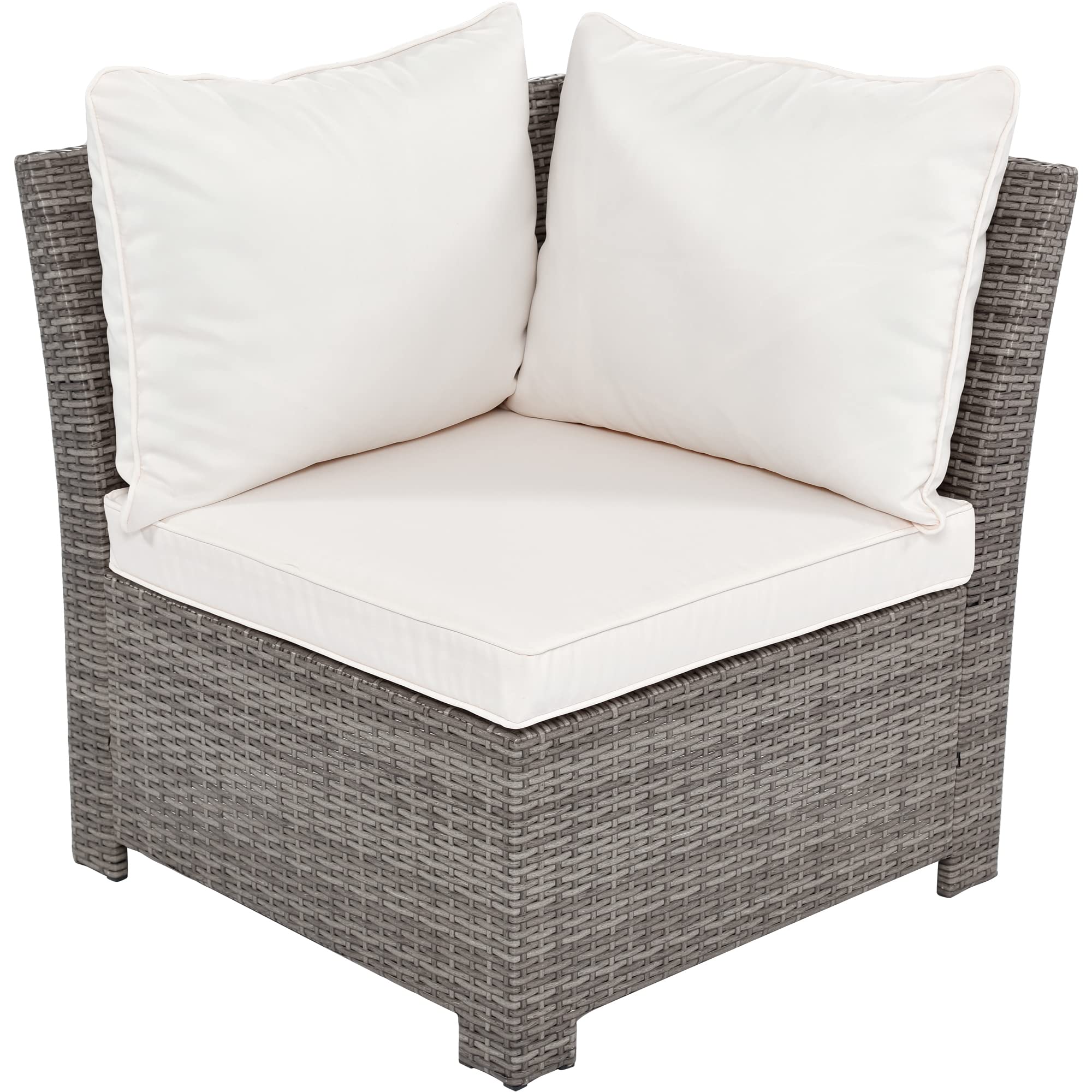 All Weather Outdoor Patio Rattan Sofa Set, 6-Piece UV Resistant PE Wicker Sectional Conversation Furniture Set with 2 Corner Chairs, 2 Single Chairs, 1 Ottoman and 1 Storage Table, Thick Cushions