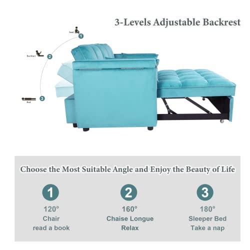 ORRD Convertible Sofa Bed, 3-in-1 Multi-Functional Velvet Sleeper Couch Pull-Out Bed, 48'' Bed Chaise Lounge with Adjustable Backrest and Pillows, Hidden Side Table for Living Room, Small Space