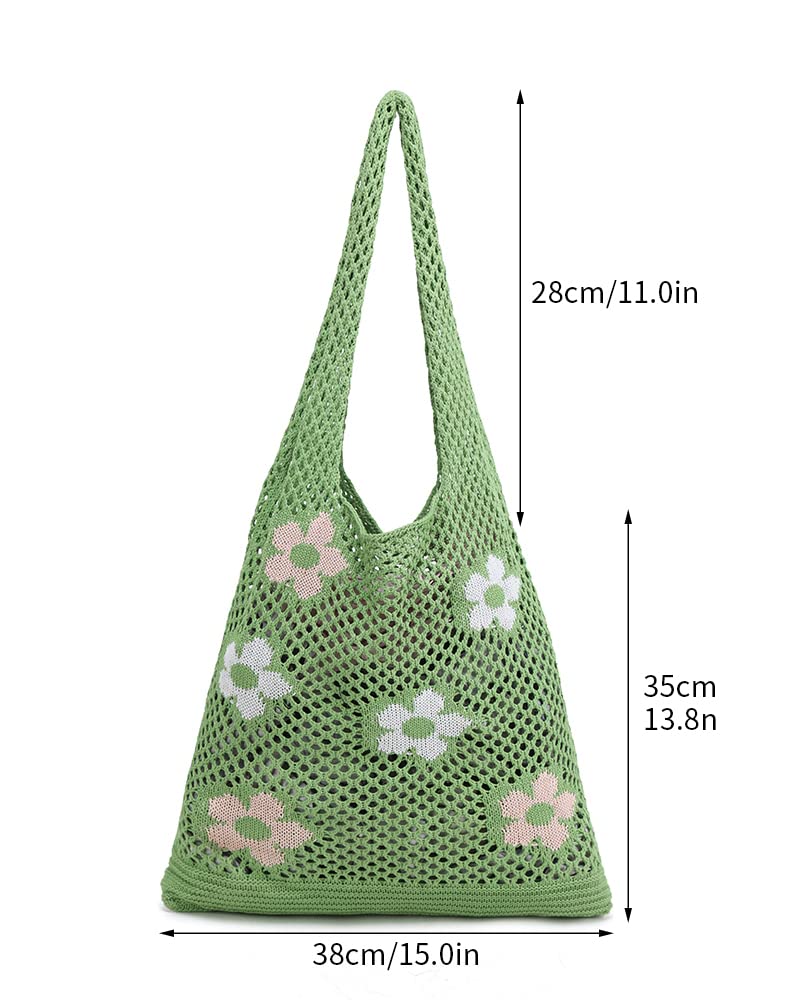 ENBEI Crochet Tote Beach Bag for Women with 6 Flower Pattern, Aesthetic Boho Large Bag, Foldable & Lightweight, Perfect for Beach, Travel, Daily Use & Gift