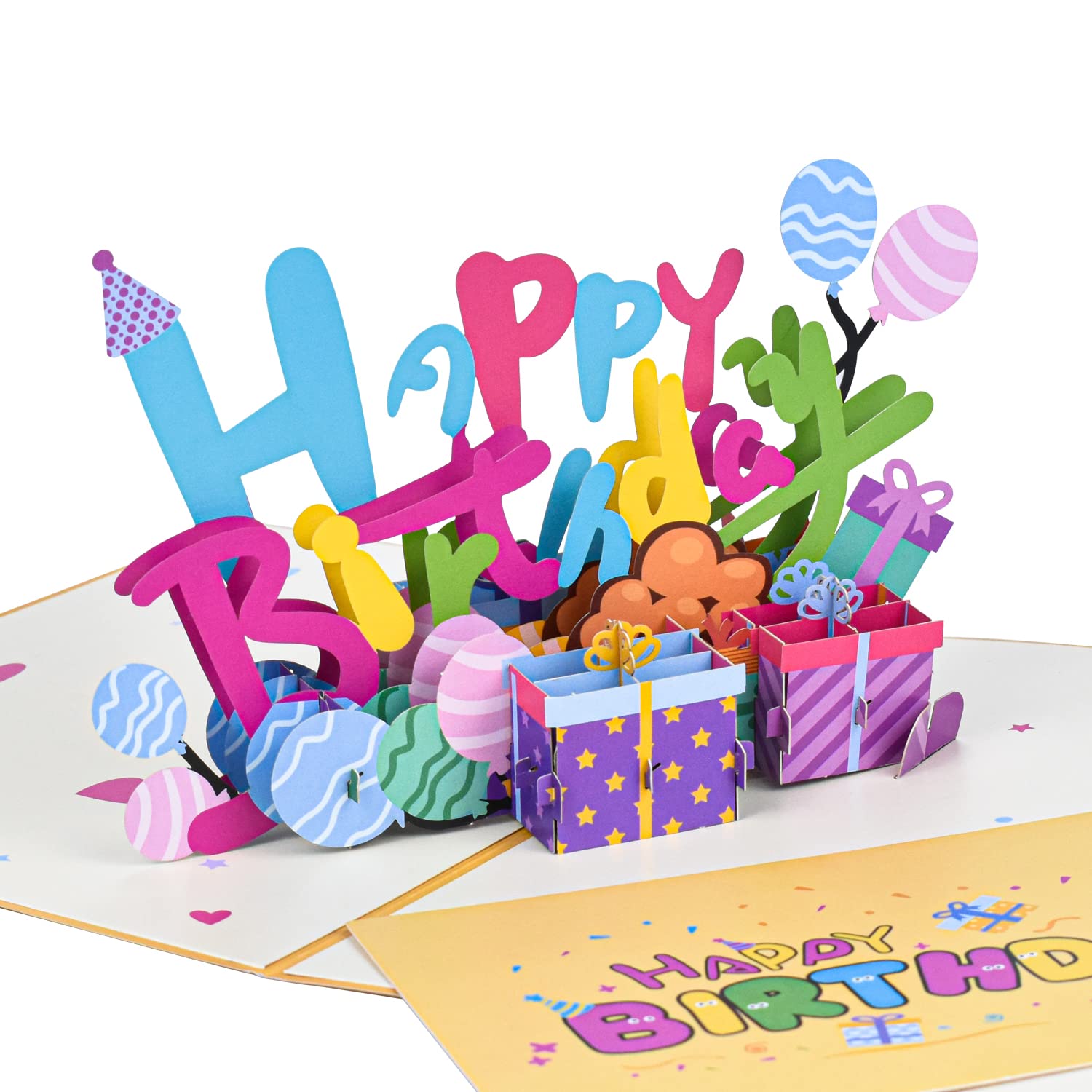 Oalushf Pop Up Cards, 3D Alphabet Happy Birthday Card with Envelopes and Note Tag, Greeting Cards Birthday Gifts for Women and Men (5 * 7)