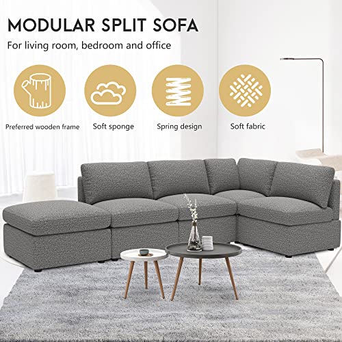 PayLessHere L shaped Sofa Couch Convertible Sofa 4-Seat Sofa Modular Sectional Sofa Couch for Living Room Bedroom Office,Gray