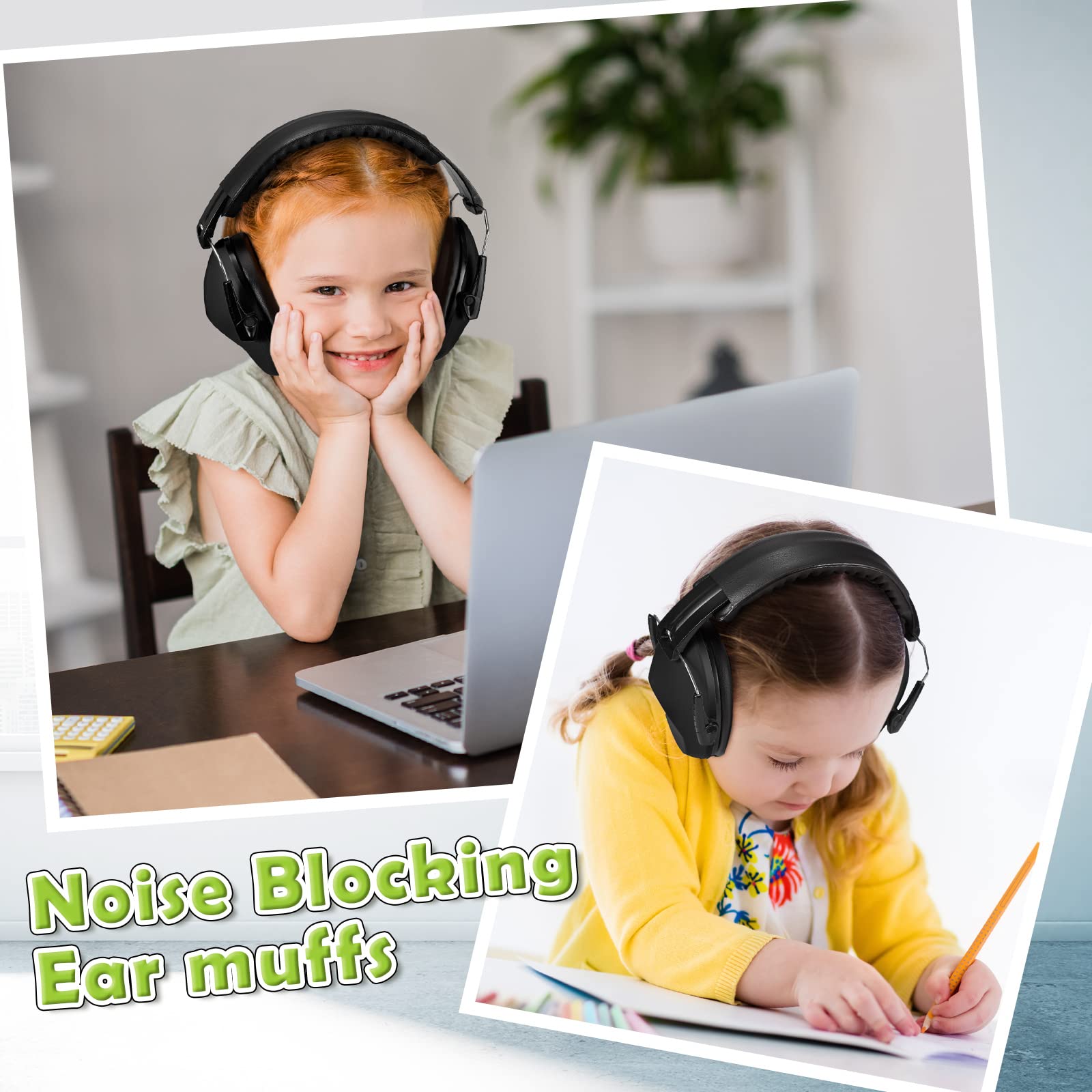 4 Pcs Kids Ear Protection Earmuffs Hearing Adjustable for Noise Reduction for Toddlers 27NRR Noise Cancelling Earmuffs (Black)