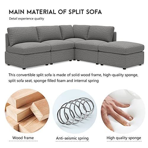PayLessHere L shaped Sofa Couch Convertible Sofa 4-Seat Sofa Modular Sectional Sofa Couch for Living Room Bedroom Office,Gray