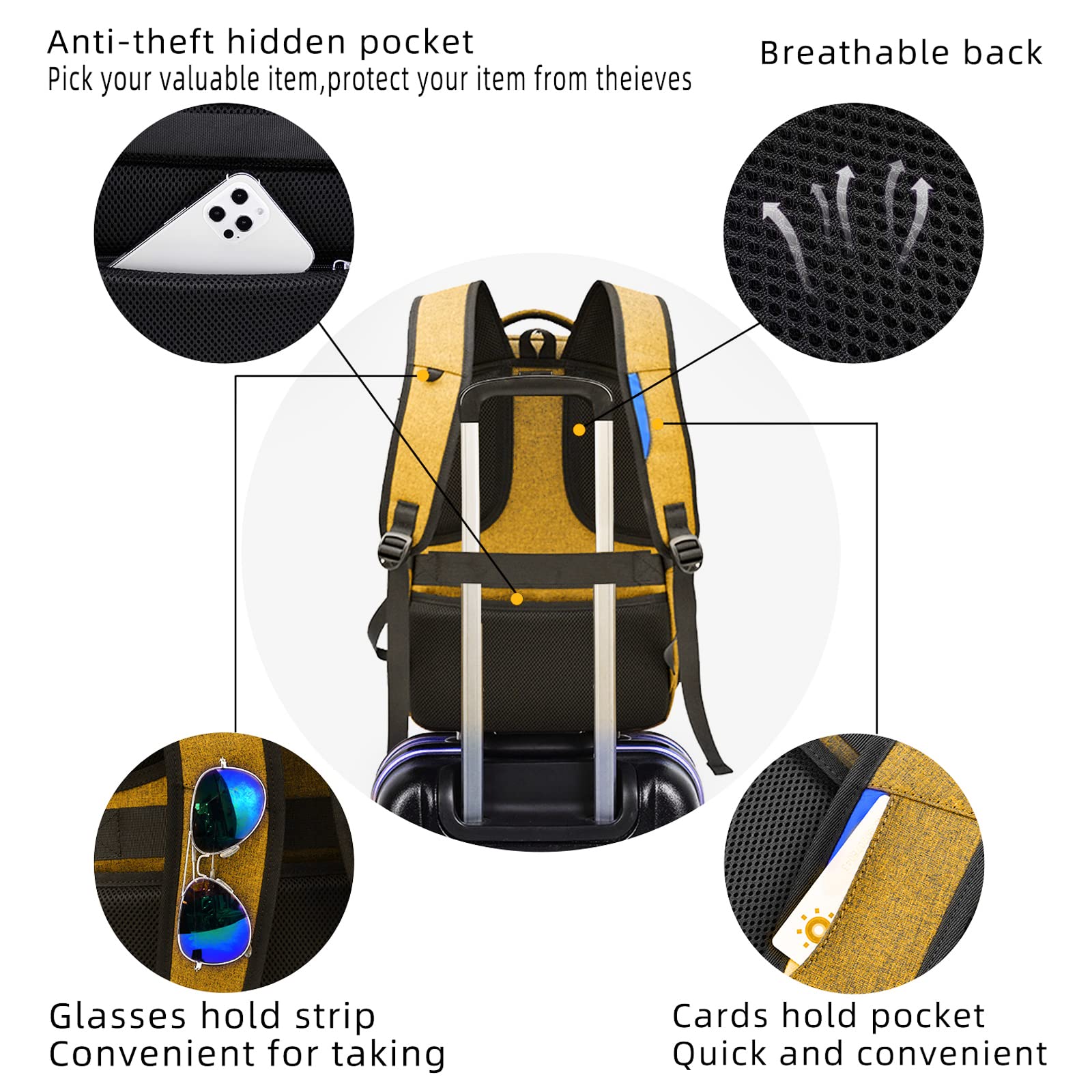 DUSLANG 17 Inch Laptop Backpack for Travel Water Resistant College Backpack for Women Laptop Bag with USB Charging Port Work Backpack,Yellow