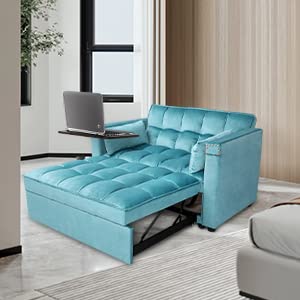 ORRD Convertible Sofa Bed, 3-in-1 Multi-Functional Velvet Sleeper Couch Pull-Out Bed, 48'' Bed Chaise Lounge with Adjustable Backrest and Pillows, Hidden Side Table for Living Room, Small Space
