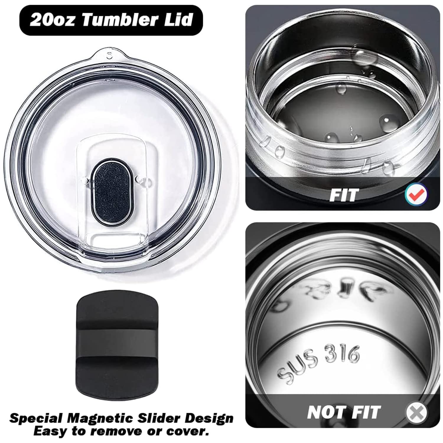 20oz Magnetic Spill Proof Tumbler Lid Compatible with Yeti Lids 20 Oz Replacement Lid, Zark Trail Lid and Othe Replacement Lids for Tumblers (1 Pack)