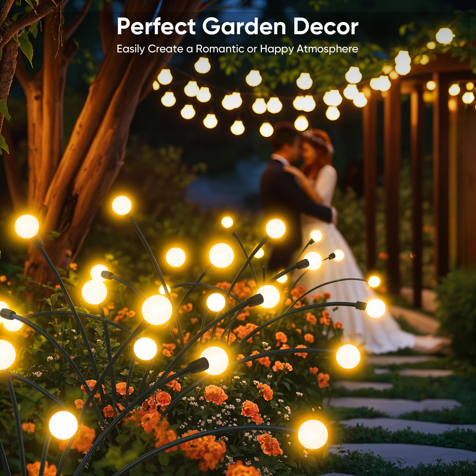 Solar Lights Outdoor Garden Decor: 4 Pack 32 LED Firefly Solar Outdoor Lights - Waterproof Solar Lights for Outside Yard Pathway Landscape Patio Decorations - Solar Powered Swaying Light Sway by Wind