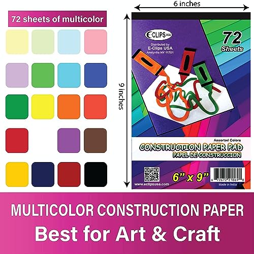 Auksales Construction Paper Multicolor for Art & Craft | 6" x 9" Inches | Bundle of 72 Sheets | Case Pack of 3