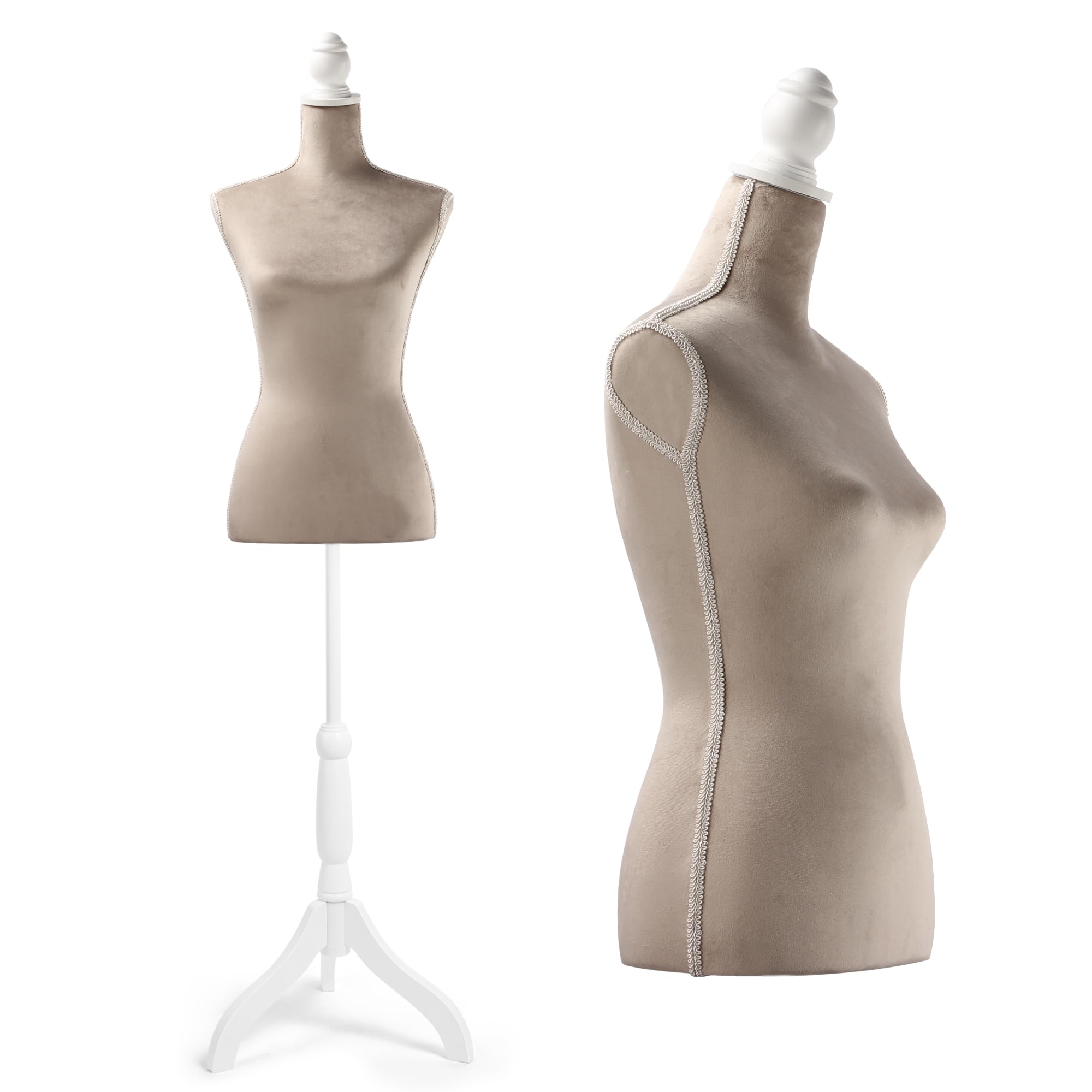 HOMBOUR Female Mannequin Torso Dress Form, Sewing Mannequin Body, Adjustable Manikin with Wooden Tripod Base Stand for Display Dressmaker Jewelry, Grey