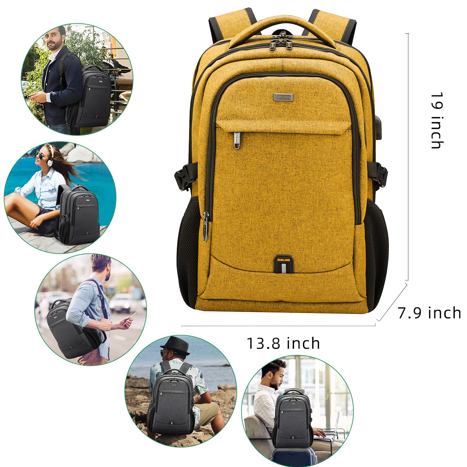 DUSLANG 17 Inch Laptop Backpack for Travel Water Resistant College Backpack for Women Laptop Bag with USB Charging Port Work Backpack,Yellow