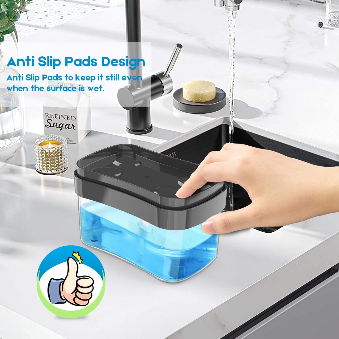 HOMEXCEL Dish Soap Dispenser with 24 Scrub Sponges for Kitchen Sink, 2 in-1 Premium Soap Dispenser with Sponge Holder, 24 Cleaning Sponges with Dishwashing Soap Pump Dispenser for Kitchen Countertop
