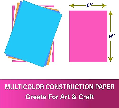 Auksales Construction Paper Multicolor for Art & Craft | 6" x 9" Inches | Bundle of 72 Sheets | Case Pack of 3