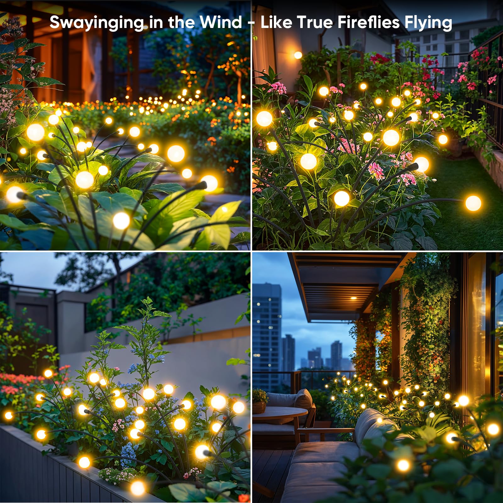 Solar Lights Outdoor Garden Decor: 4 Pack 32 LED Firefly Solar Outdoor Lights - Waterproof Solar Lights for Outside Yard Pathway Landscape Patio Decorations - Solar Powered Swaying Light Sway by Wind