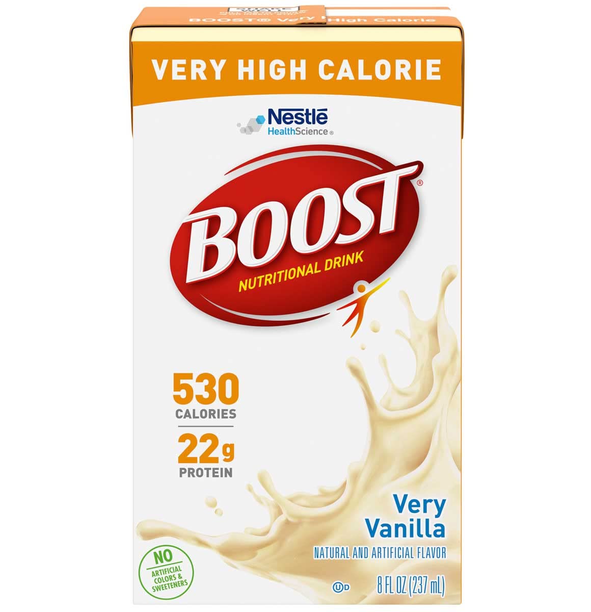 Boost Very High Calorie Nutritional Drink Very Vanilla, Made with Natural Vanilla Flavor & No Artificial Flavors, Colors & Sweeteners, 8 FL OZ (Pack of 24)