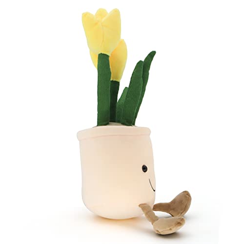 RELIGES Succulents Plush Toy, Cute Stuffed Potted Plants Plush Doll, Gifts Toy for Kids Boys (Tulip - Yellow)