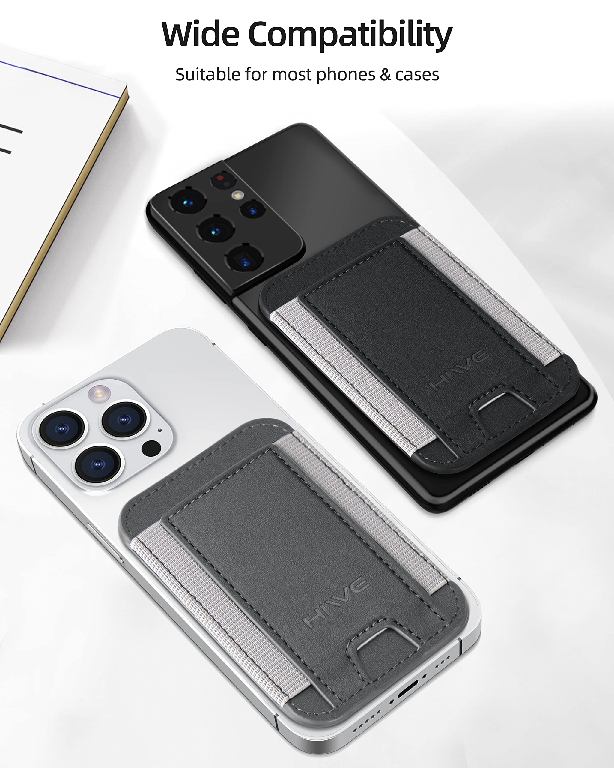 2 Pack Phone Card Holder - Premium Leather Wallet, Strong Adhesive, Fits 7 Cards, Compatible with iPhone, Samsung & Most Smartphones