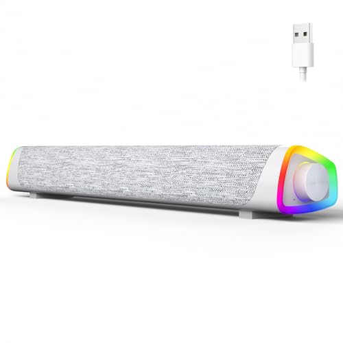 SOULION R30 Plus Bluetooth Computer Speakers for PC Desktop, 6 Modes LED Lights with All-in-one Control Button, Wired USB Powered Sound Bar, Surround Sound Portable SoundBar for Monitor Laptop Phone