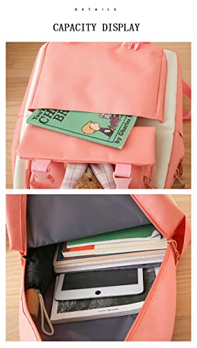 Lokkcy Kawaii Backpack 4Pcs Set with cute plush Pendants & Badge,Japanese School Bag and Backpack for Girls 10-12(Black)