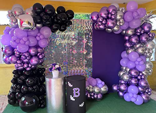 Enanal Purple TV Drama Themed Balloon Garland Arch Kit, 151pcs Black and Chrome Purple Silver Balloons with 4D Foil Balloons for Halloween Gothic Themed Party Supplies Birthday Party Decoration