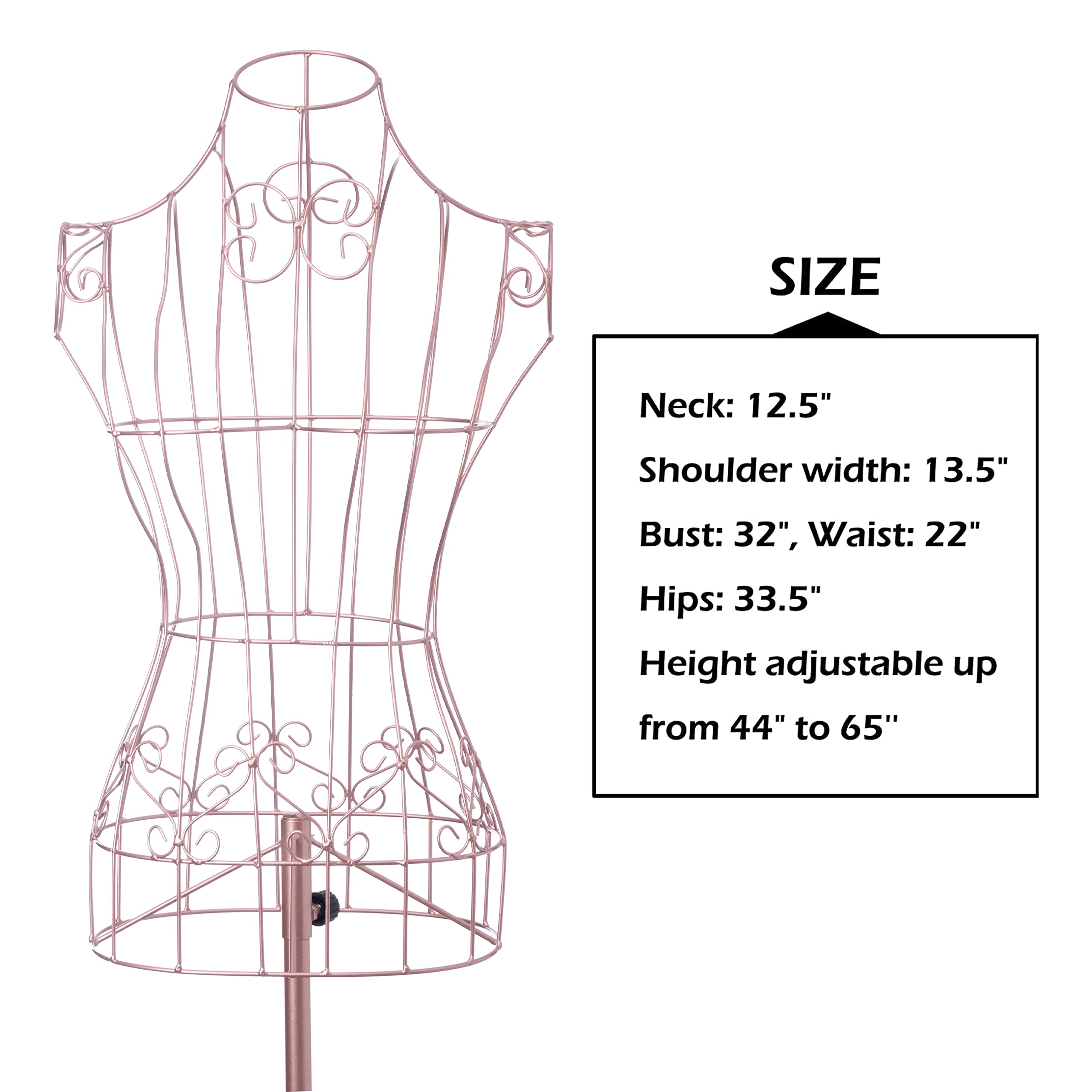 Female Rose Gold Metal Steel Wire Mannequin Dress Form for Sewing Display