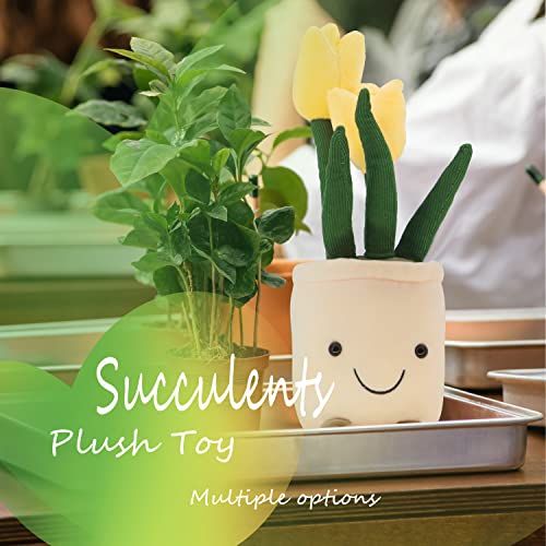 RELIGES Succulents Plush Toy, Cute Stuffed Potted Plants Plush Doll, Gifts Toy for Kids Boys (Tulip - Yellow)