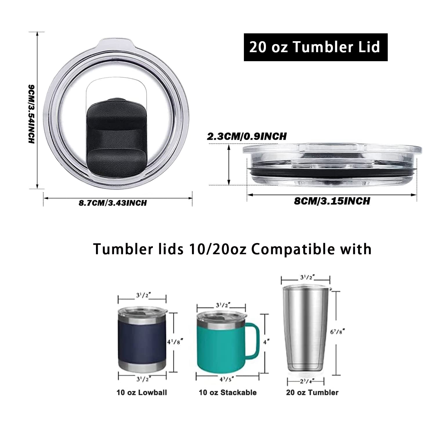 20oz Magnetic Spill Proof Tumbler Lid Compatible with Yeti Lids 20 Oz Replacement Lid, Zark Trail Lid and Othe Replacement Lids for Tumblers (1 Pack)