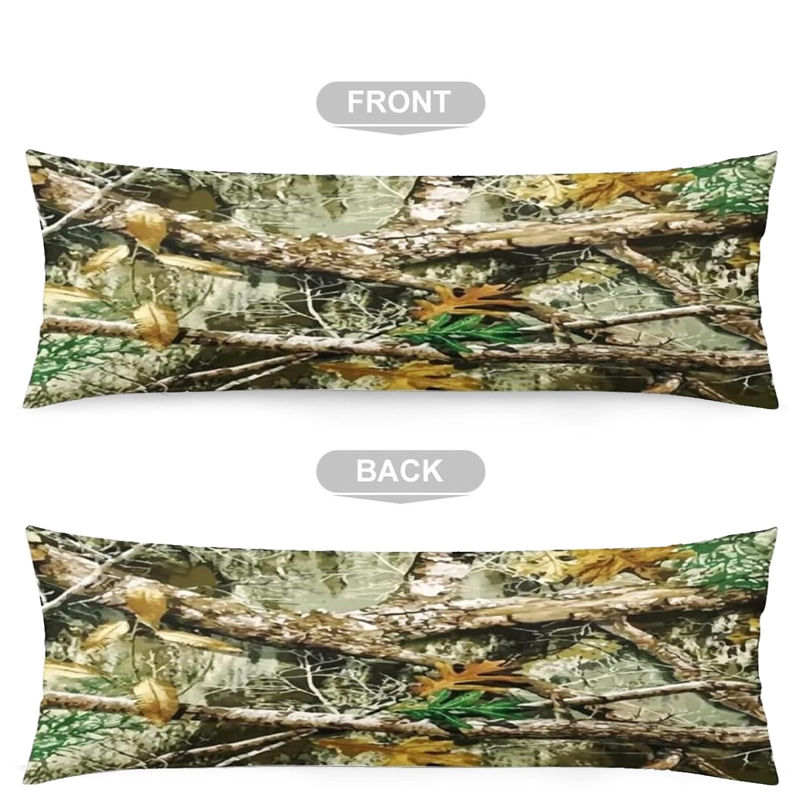 Autumn Forest Body Pillow Cover Hunting Tree Branches and Brown Leaves Camouflage Camo Pattern Long Pillow Case Protector with Zipper Decorative Large Pillowcases for Couch,Bedroom,Home Gifts 20"x54"