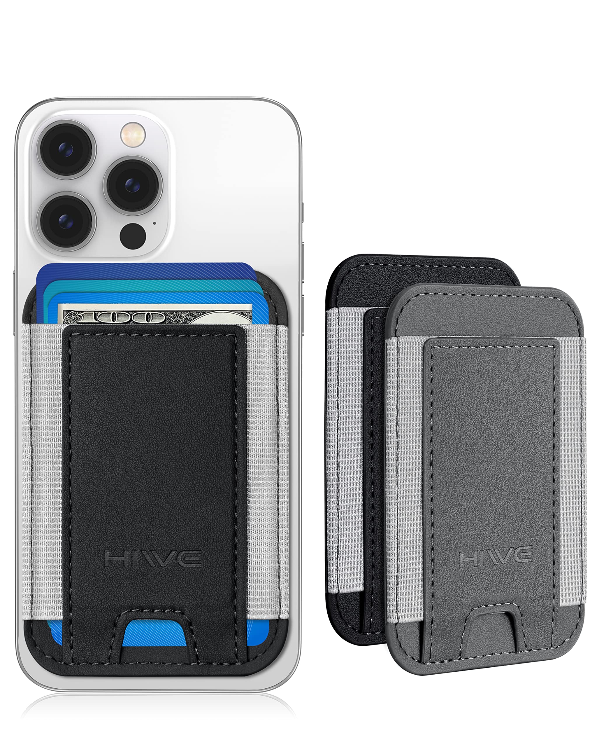 2 Pack Phone Card Holder - Premium Leather Wallet, Strong Adhesive, Fits 7 Cards, Compatible with iPhone, Samsung & Most Smartphones