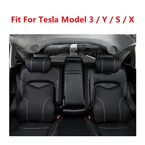 CXSDCQQ Memory Foam Neck Support Pillow Compatible with Tesla Model 3 X S Y Seat Lumbar Full Protect Cushion Headrest Waist Support Pad (Color : BK-Neck Pillow 2 Pcs)