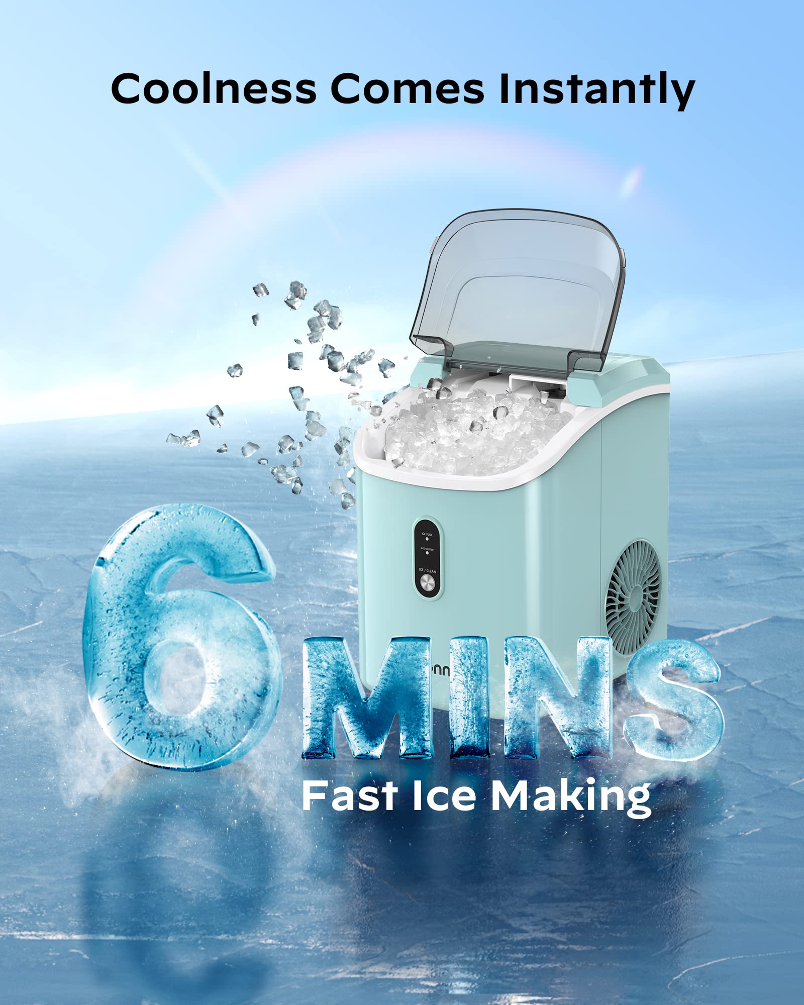 Nugget Ice Maker Countertop - Silonn Pebble Ice Maker Machine with Self-Cleaning Function, 33lbs/24H, Ice Makers for Home/Kitchen/Office, Green