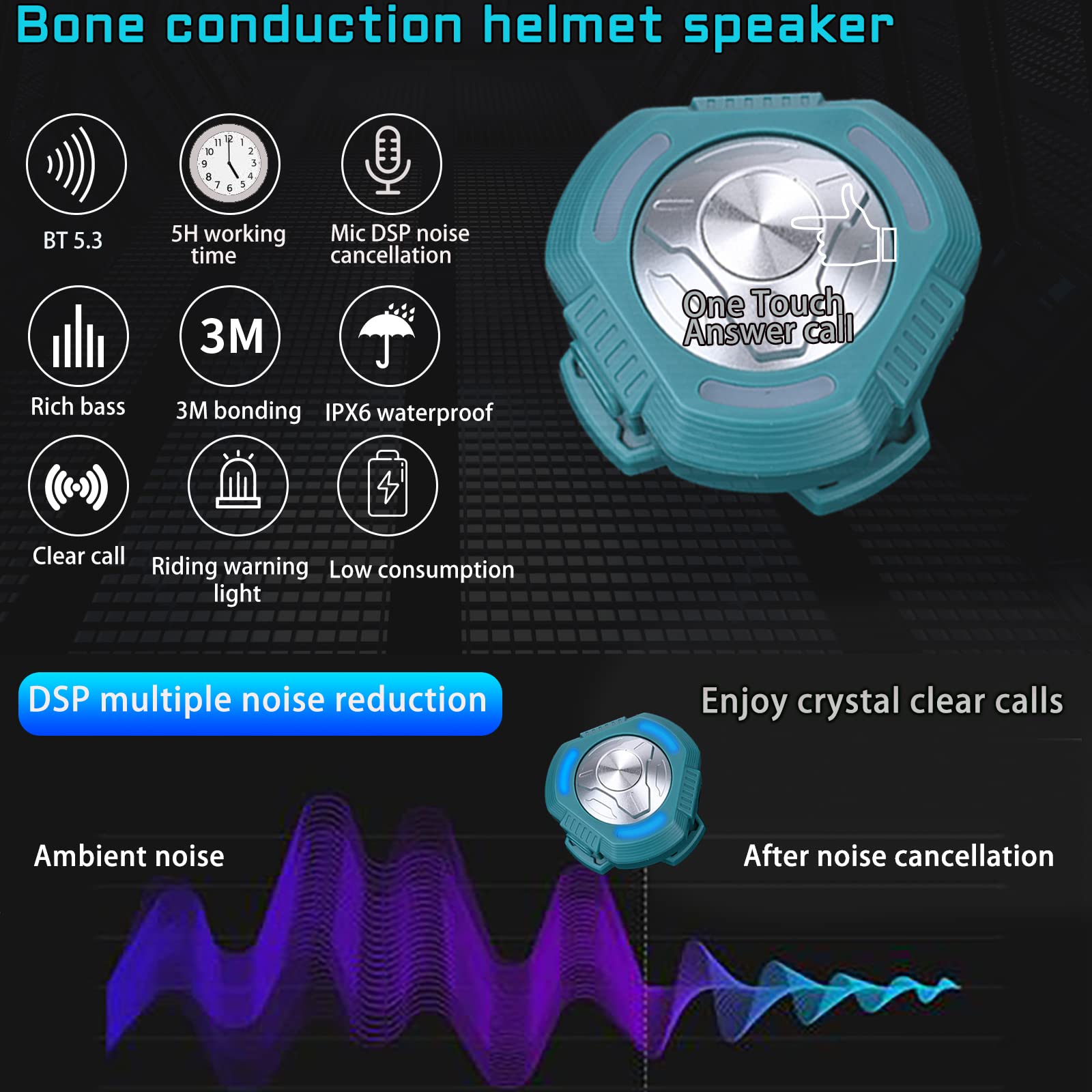 BenexBesdi Motorcycle Wireless Bone Conduction Helmet Speaker Waterproof Bluetooth Helmet Headphone with DSP Multiple Noise Reduction Microphone for Various Helmets (Green)