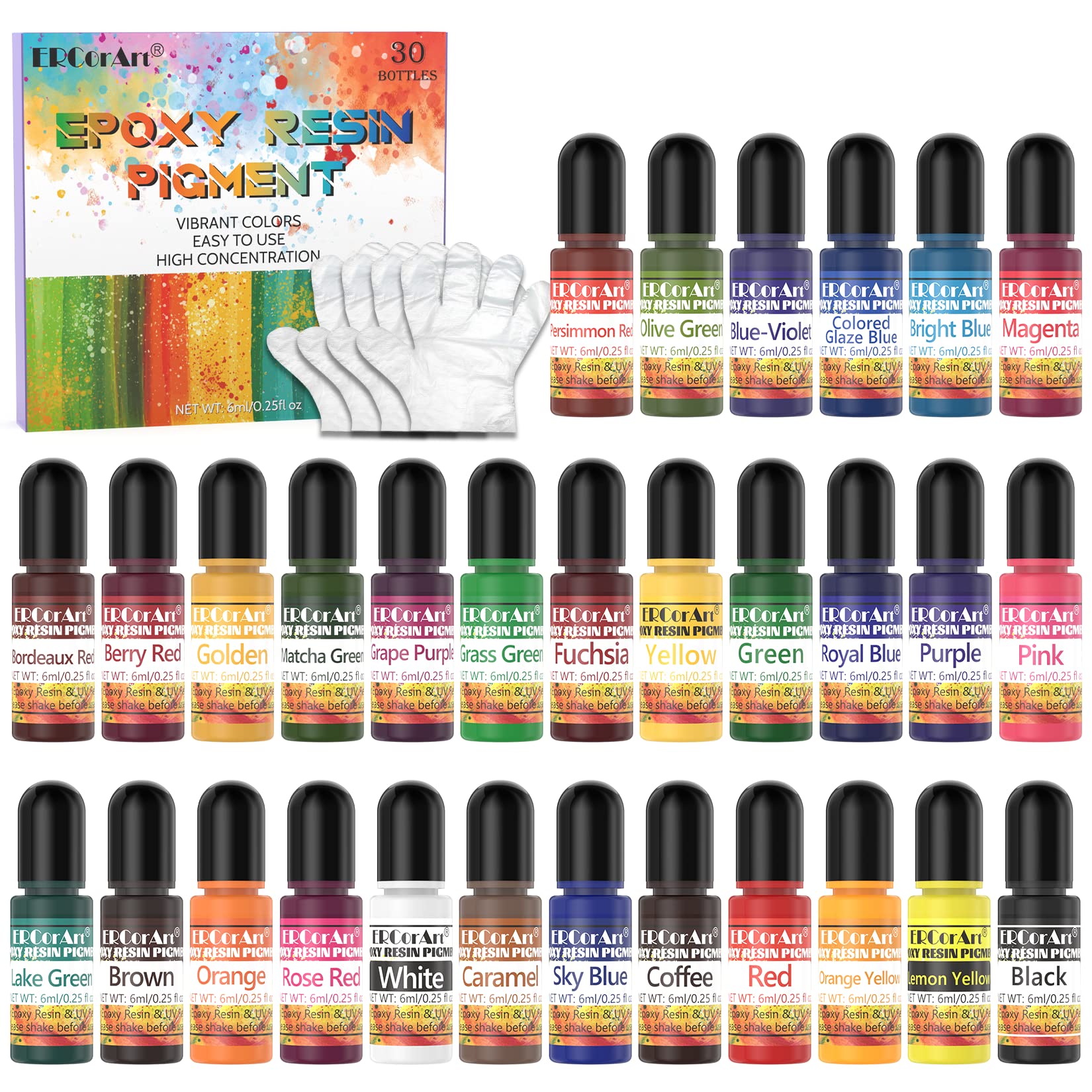 Epoxy Pigment - 30 Colors Transparent UV Dye, Resin Colorant for Resin Jewelry Making Kit, DIY Crafts - 0.25 oz