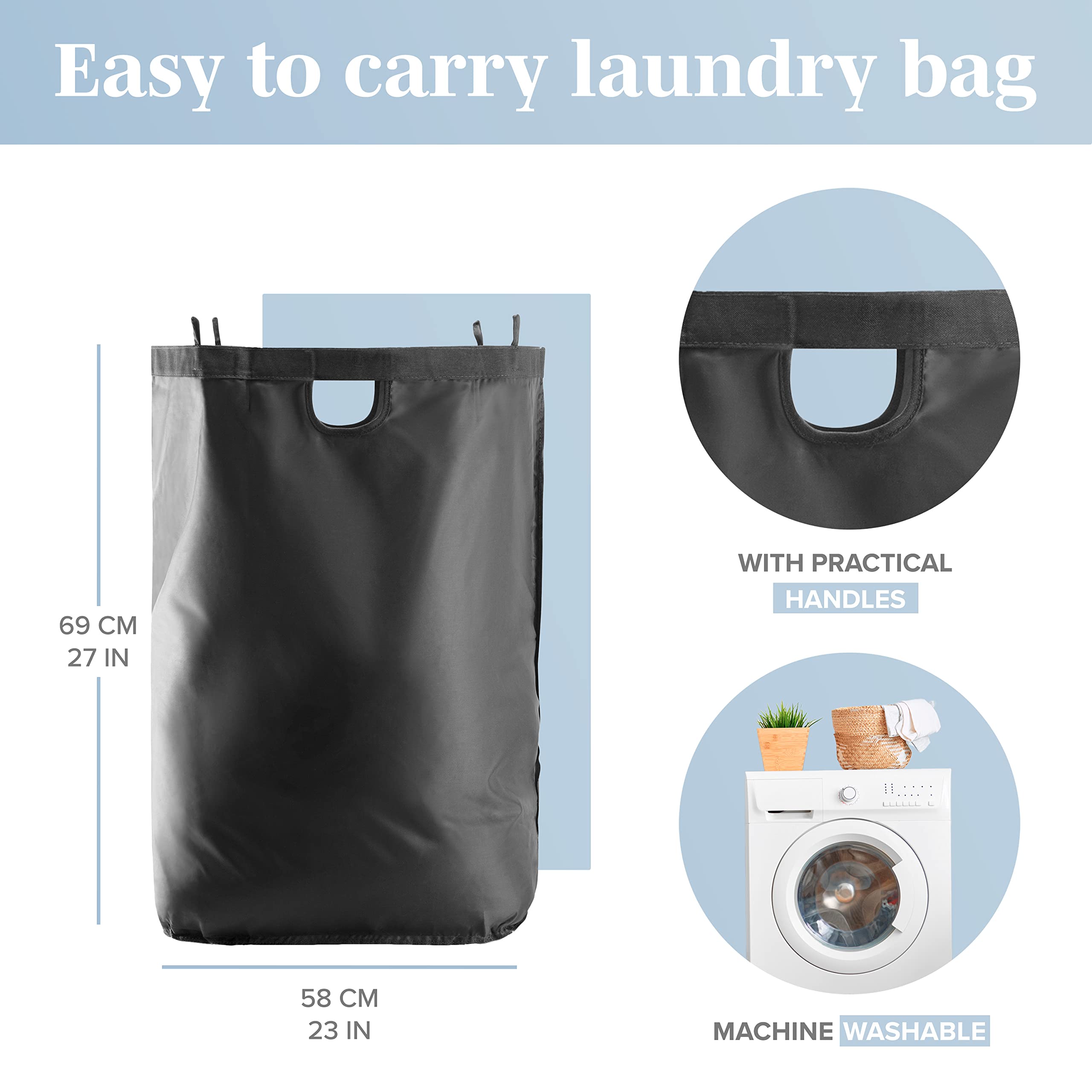LONBET 26 Gal. Laundry Basket with Lid, Made from Breathable Fabric Aesthetic Clothes Hampers for Laundry with Side Handles & Sturdy Bamboo Frame Laundry Hamper with Lid & Removable Bag, Black