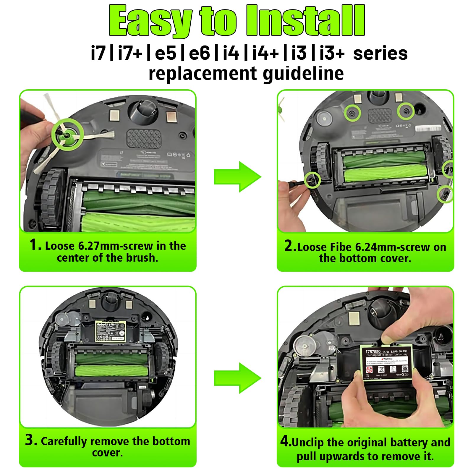 【UPGRADE】3.5Ah 14.4V Replace Battery for iRobot Roomba i7 Battery Replacement + i7 14.4Volt e/i Series J7 J7+ 7150 7550 e5 e5152 e5154 e6 i3 i3+ i4 i4+ Vacuum Cleaner irobot i7 replacement battery