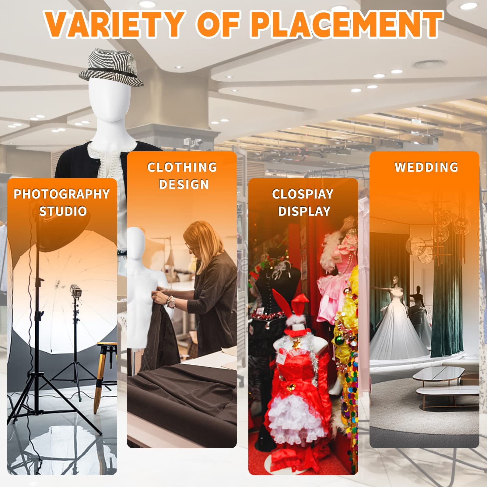 SHAREWIN Mannequin Torso with Stand Female Half Body Dress Form Plastic Detachable Manikin Stand Height 30”-46” High Stability Metal Base, White (Female)