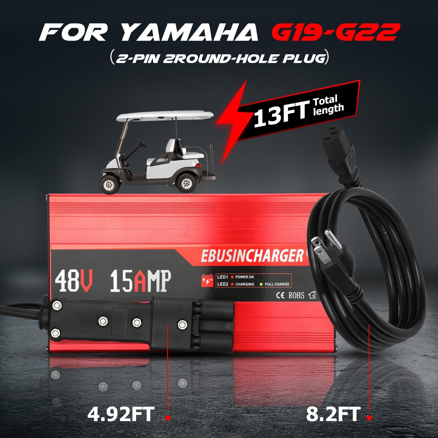48 Volt Golf Cart Battery Charger Compatible with Yamaha G19-22 Models-with 2-pin 2round-Hole Plug.15 Amp Smart Charger with Trickle Charge, 6-8 Hours Full Charge.