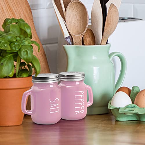 Pink Salt and Pepper Shakers Set - DAYYET 4 oz Pink Kitchen Decor and Accessories for Home Restaurants Weddings - Cute Glass Shaker Sets with Stainless Steel Lids