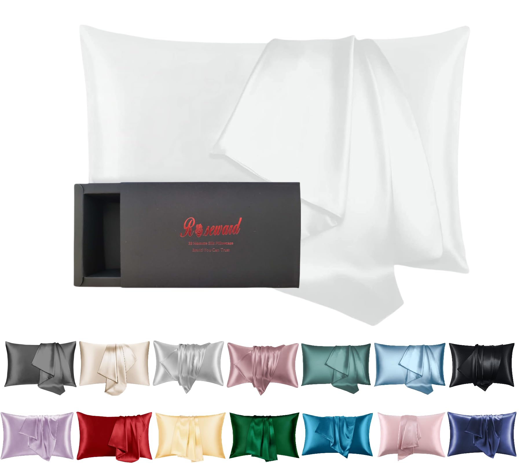 Oeko-TEX Certified White Silk Pillow Cases Made in USA, 100% Real Silk Pillowcase for Hair and Skin, 22 Momme Natural Mulberry Silk Cooling Pillow Cases Standard Size,1 Pc 20"x26" (Standard, White)