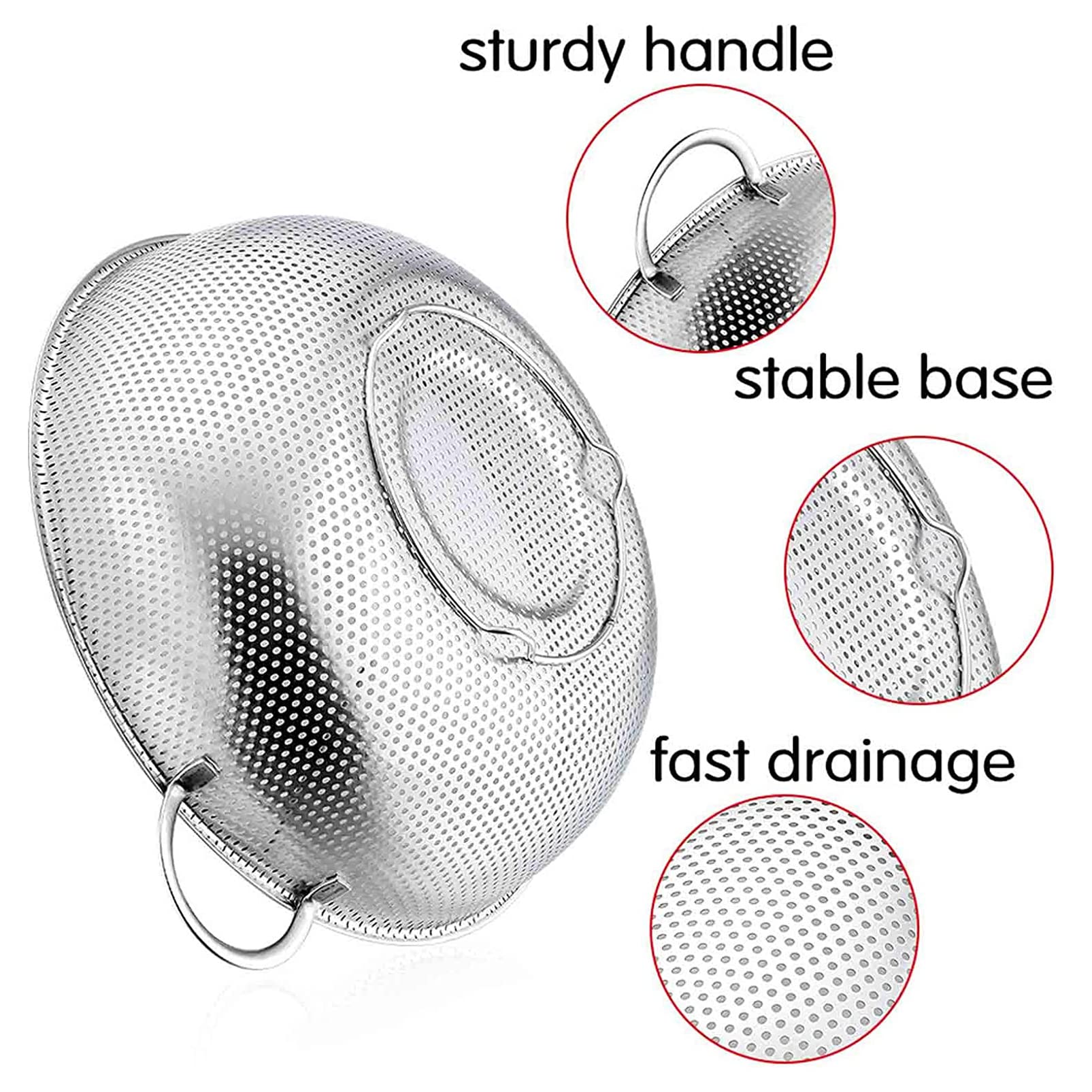 TeamFar Stainless Steel Colander, 5QT Micro-Perforated Metal Colander Food Strainer with Handles, for Draining Washing Rinsing Steaming, Non Toxic & Dishwasher Safe, Solid Construction & 3 Stable Feet