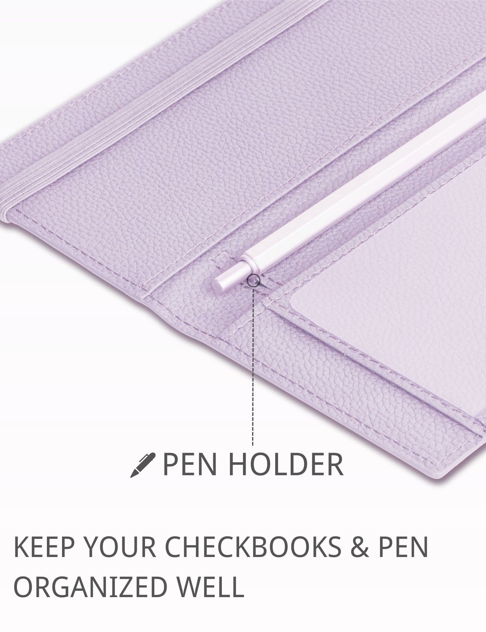 Zreal Checkbook Cover for Women, Premium Vegan Leather Checkbook Covers for Personal Checkbook with Pen Holder, Slim Checkbook Cover with Duplicate Flap (Light Purple)