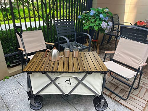 SENOSUR HOME Beach Wagon Carts Heavy Duty Foldable Collapsible with Folding Table Cargo Net White