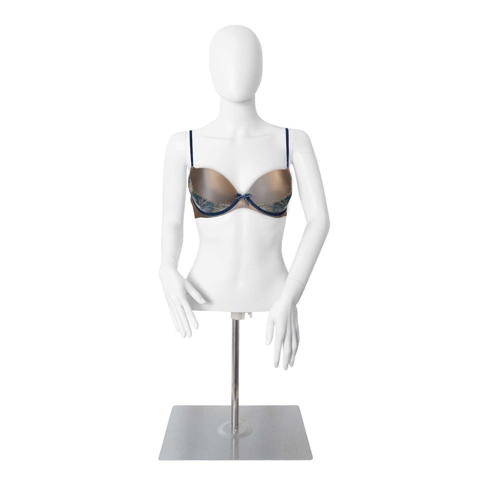 SHAREWIN Mannequin Torso with Stand Female Half Body Dress Form Plastic Detachable Manikin Stand Height 30”-46” High Stability Metal Base, White (Female)